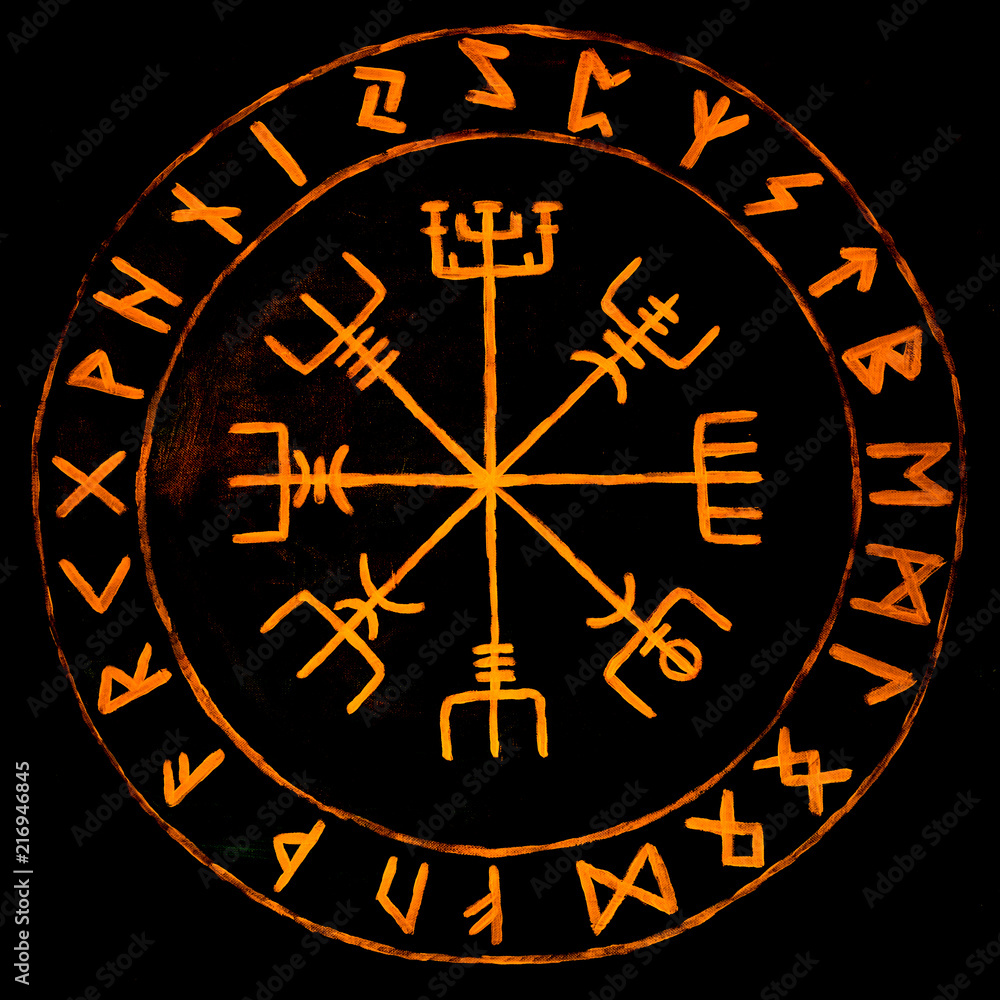 Handpainted vegvisir, glowing protection runes and a viking compass ...