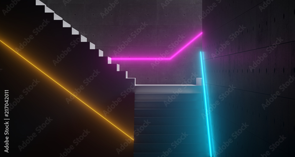 White Lightened Stairs In Different Directions With Futuristic Vibrant ...