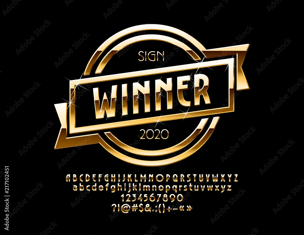Vector Luxury Golden Emblem Winner. Chic Alphabet Letters, Numbers and ...