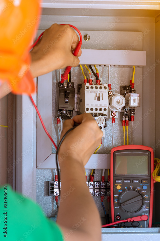 Stock-Foto „Electrical terminal box. Control panel with magnetic ...