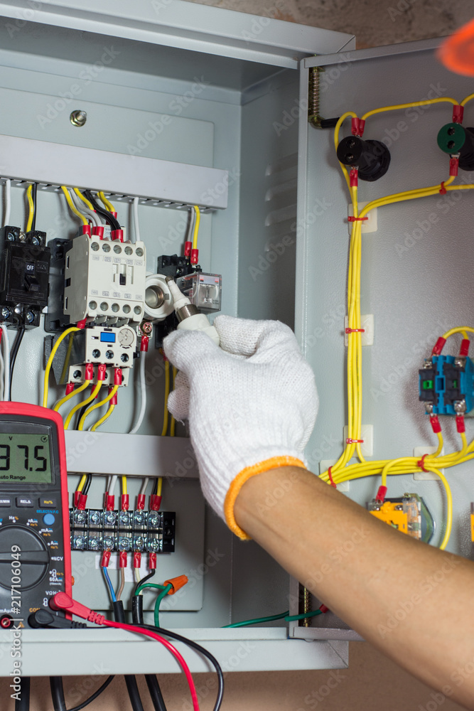 Electrical terminal box. Control panel with magnetic contactor and ...