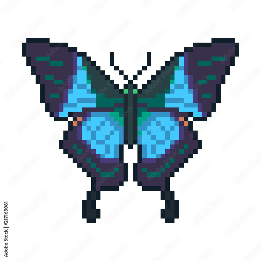 Pixel art vector peacock butterfly isolated on white background. Stock ...