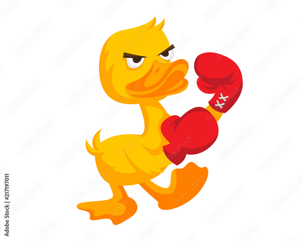 Cute Yellow Boxing Duck Character Illustration In Isolated White ...