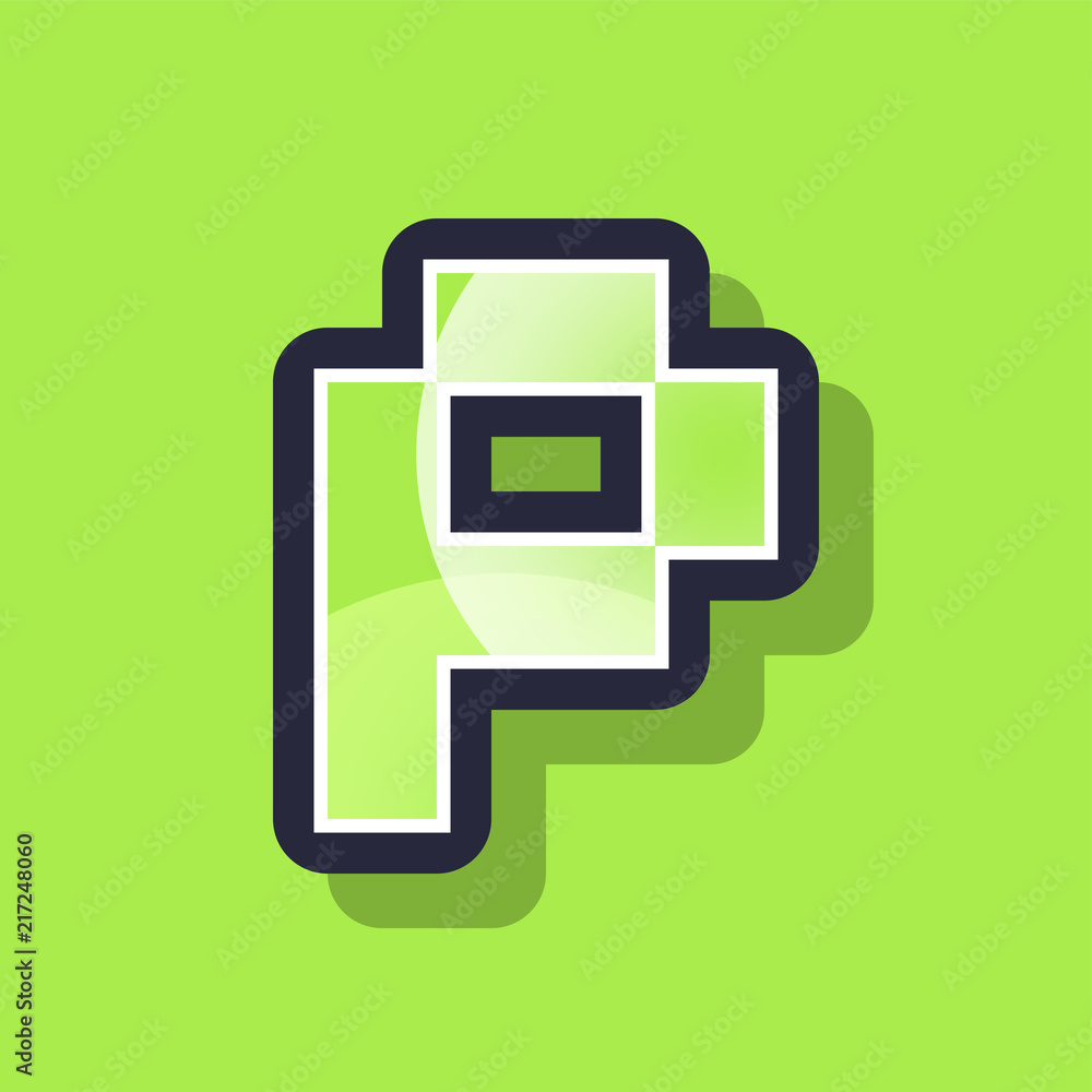 Letter P colorful pixel art alphabet typeface with shadow. vector ...