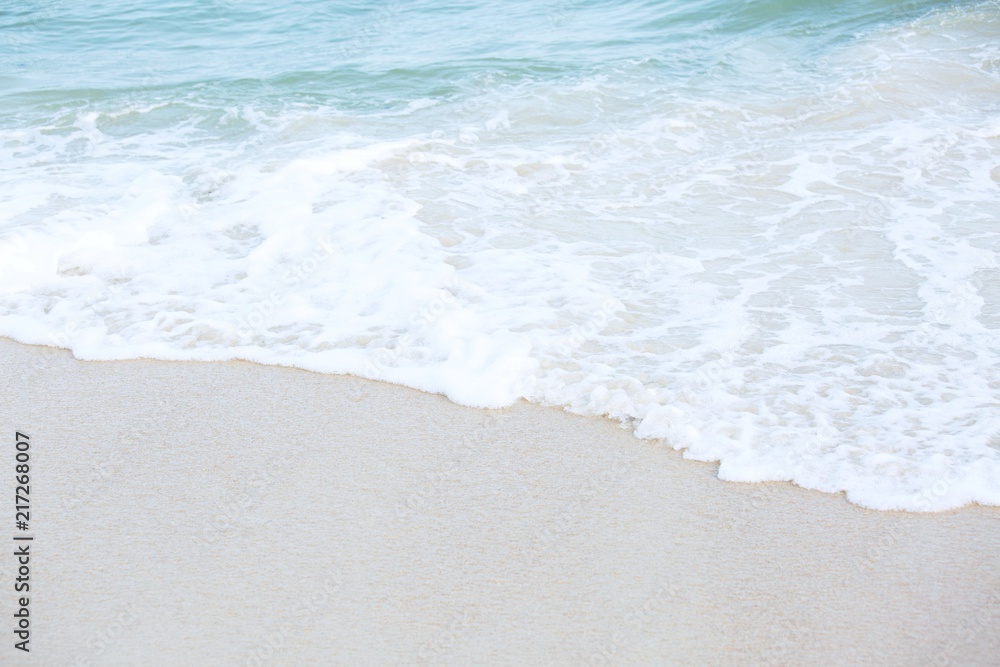 Blue ocean wave water distribution on sandy white beach, Sea amazing ...