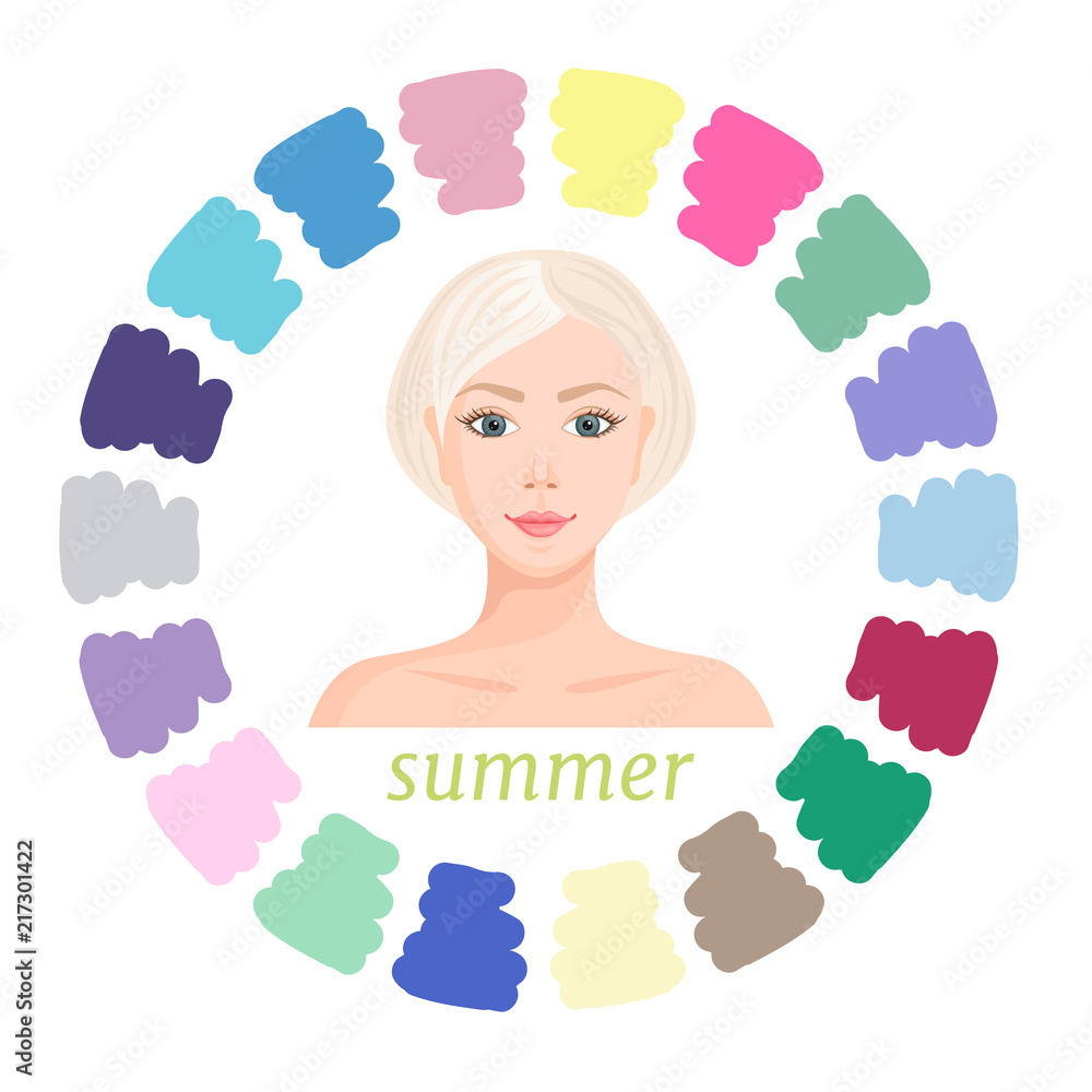 Summer seasonal color type of female appearance. Vector illustration ...