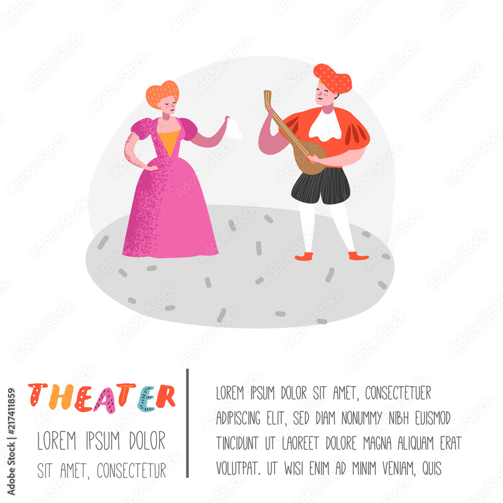 Theater Actor Characters. Flat People Theatrical Stage Poster. Artistic ...