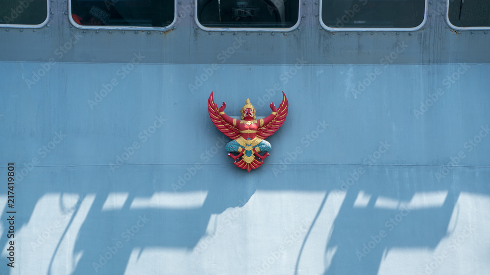 Garuda or Thai mythical bird emblem on board Royal Thai navy ship Stock ...