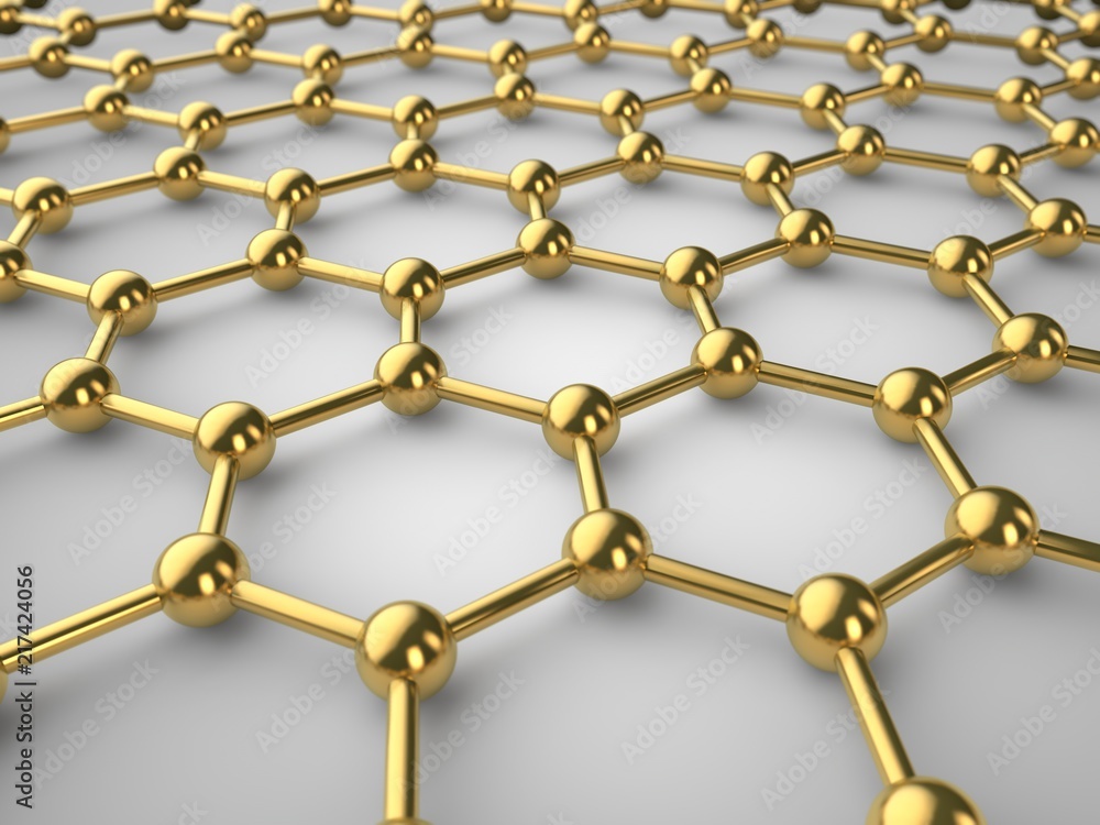 Illustration of a Golden graphene crystal lattice, graphene film with ...