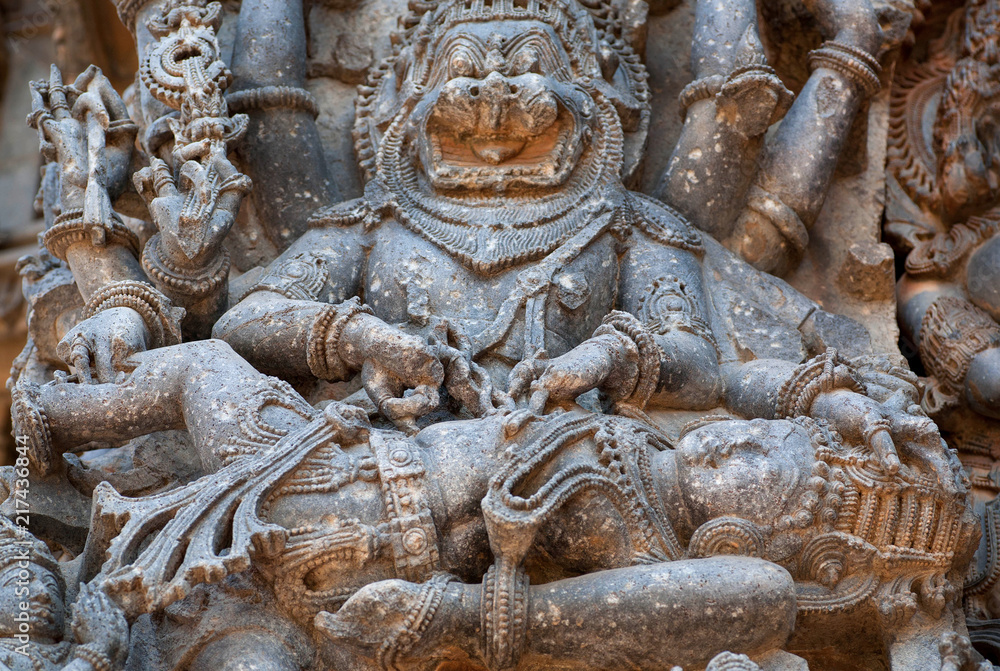 Anger Lord Narasimha killing the enemy, form of the Hindu god Vishnu ...