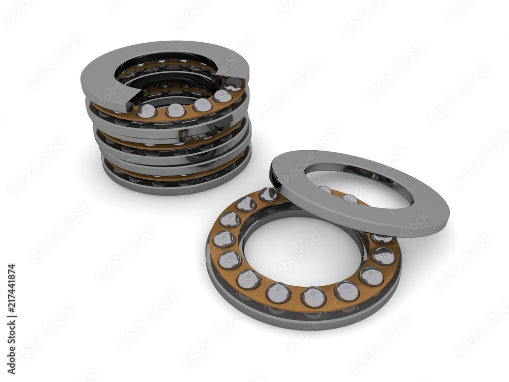 The image plane ball bearing, white background, close-up, and three ...