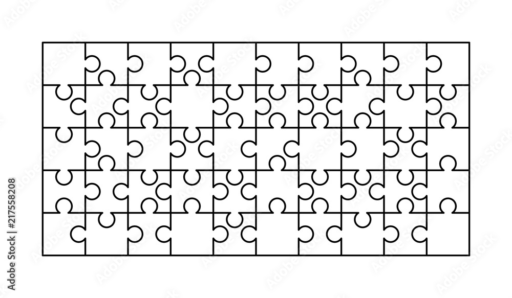 50 white puzzles pieces arranged in a rectangle shape. Jigsaw Puzzle ...