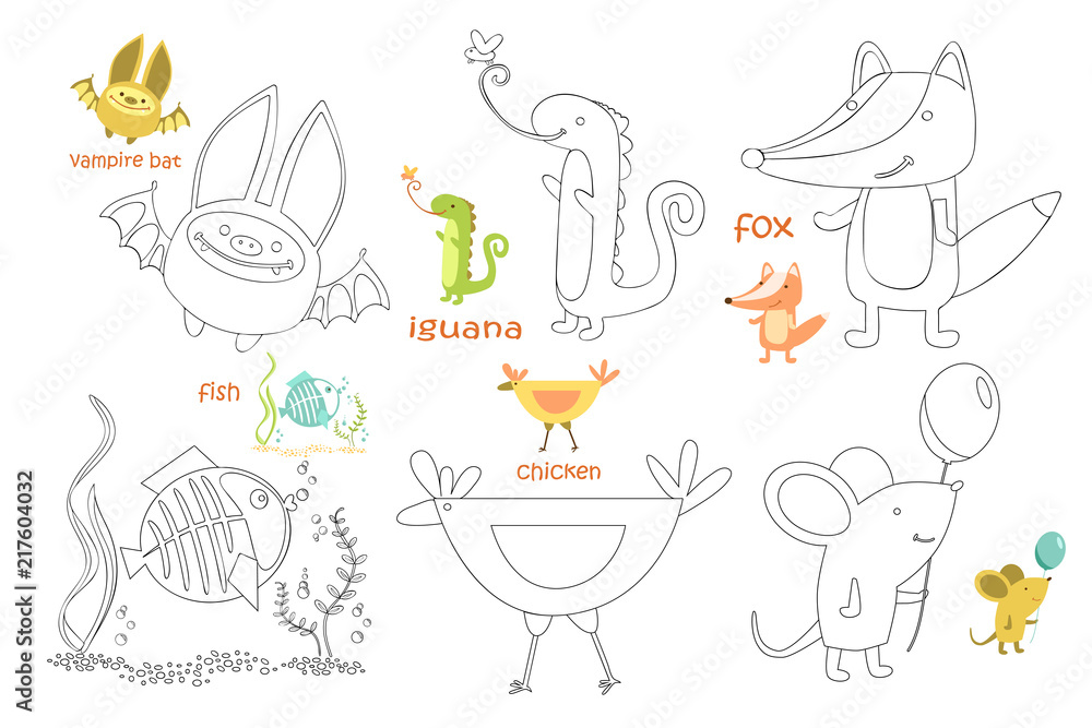 Kids coloring page set Stock Vector | Adobe Stock