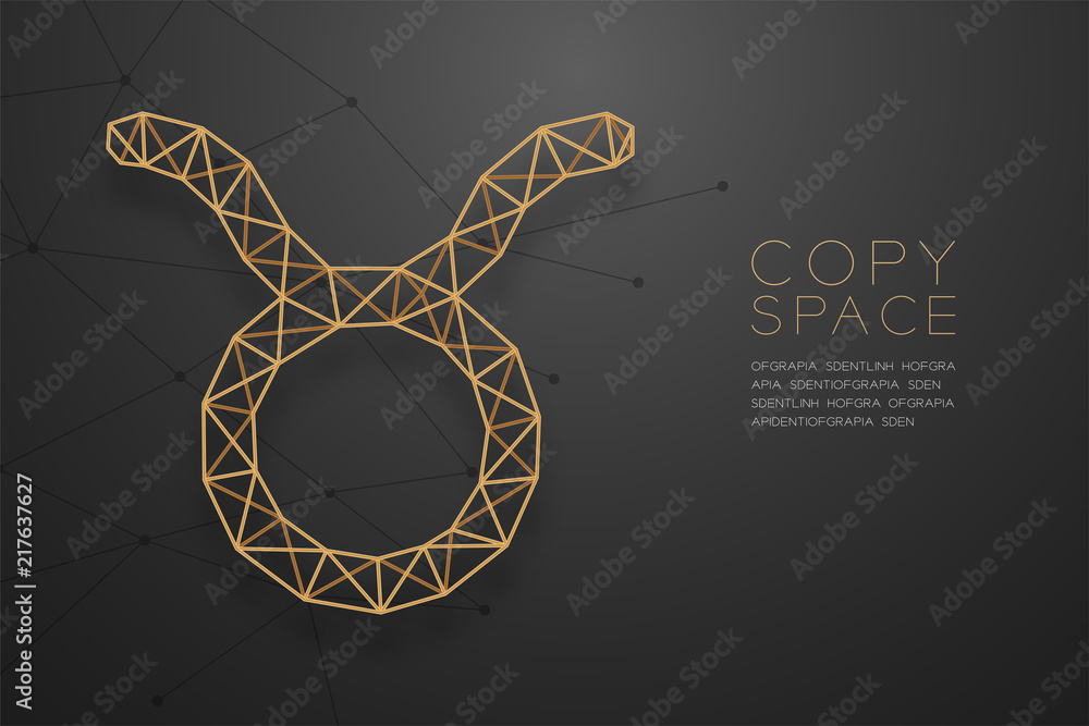 Taurus Zodiac sign wireframe Polygon golden frame structure, Fortune ...