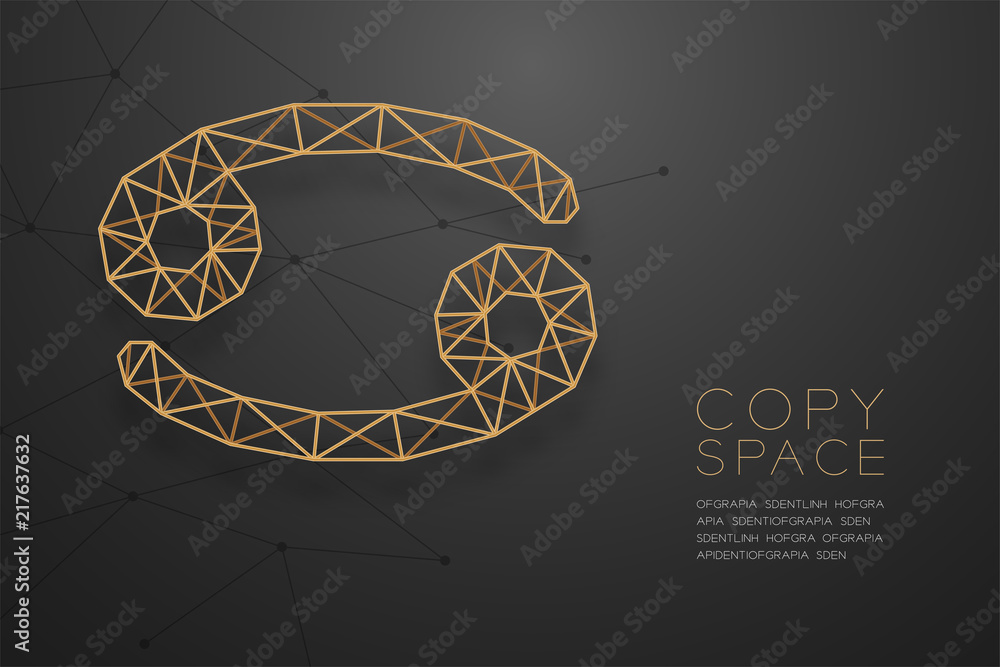Cancer Zodiac sign wireframe Polygon golden frame structure, Fortune ...