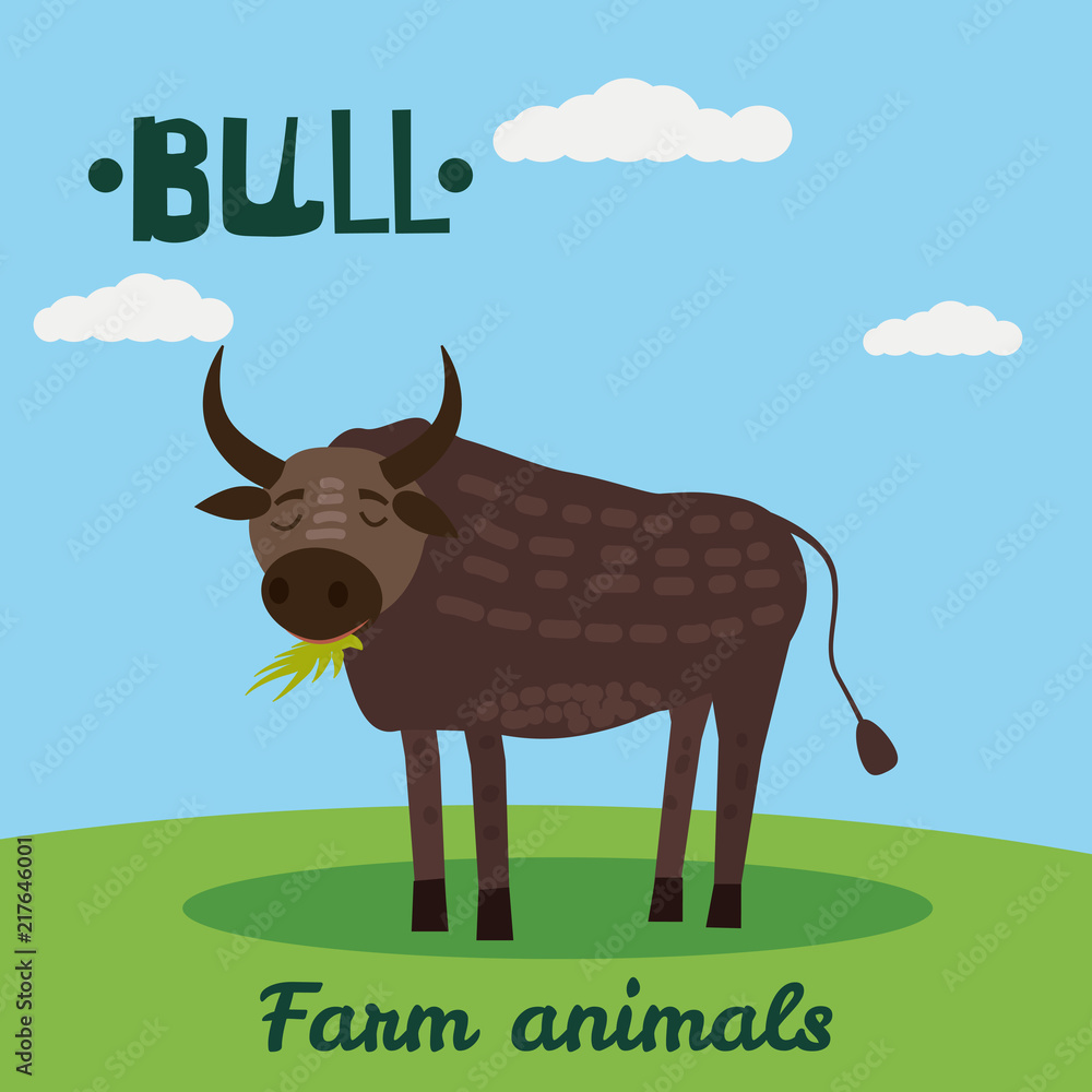 Cute Bull farm animal character, farm animals, vector illustration on ...