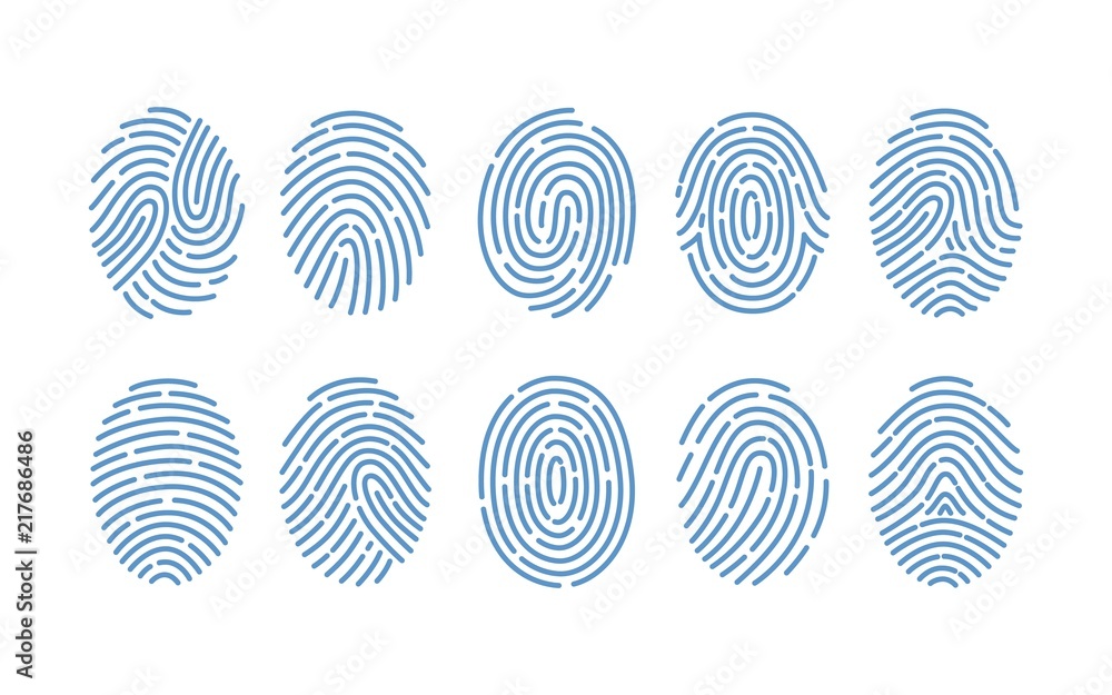 Set of fingerprints of various types isolated on white background ...