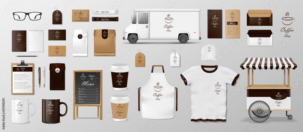 Mockup set for coffee shop, cafe or restaurant. Coffee food package for ...