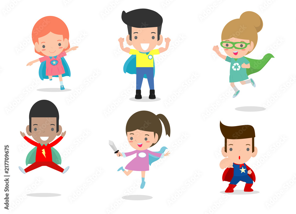 Cartoon vector illustration of Kid Superheroes wearing comics costumes ...