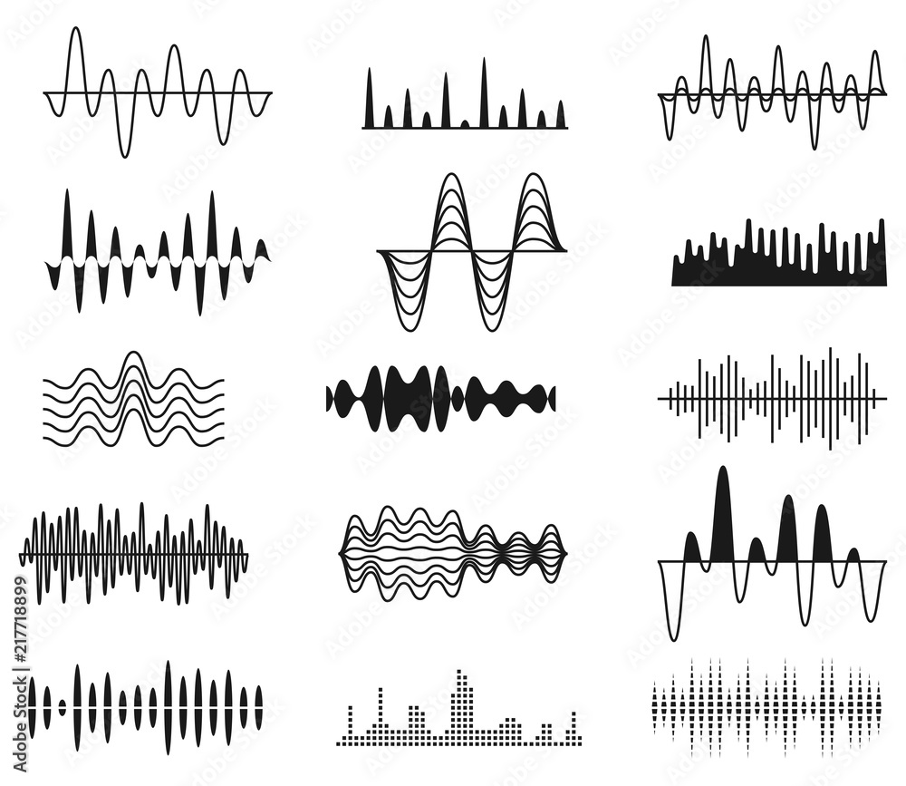 Sound amplitude waves. Radio signal symbols. Audio music equalizer ...