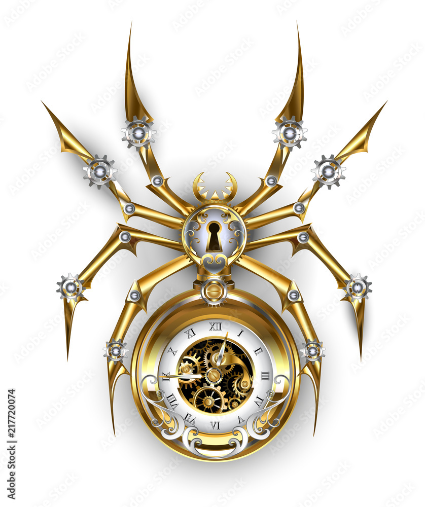 Spider with clock Stock Vector | Adobe Stock