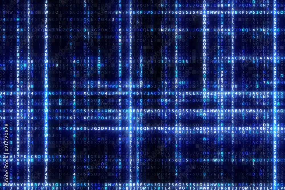Abstract blue futuristic background of information technology hexadecimal digital data code 3d ...