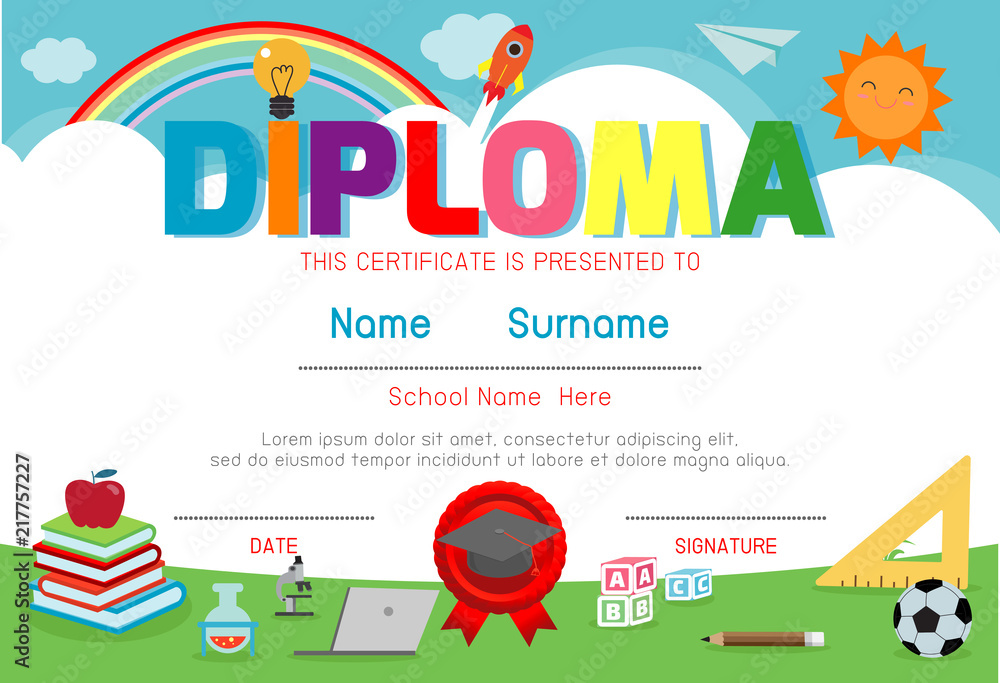 Certificates kindergarten and elementary, Preschool Kids Diploma ...