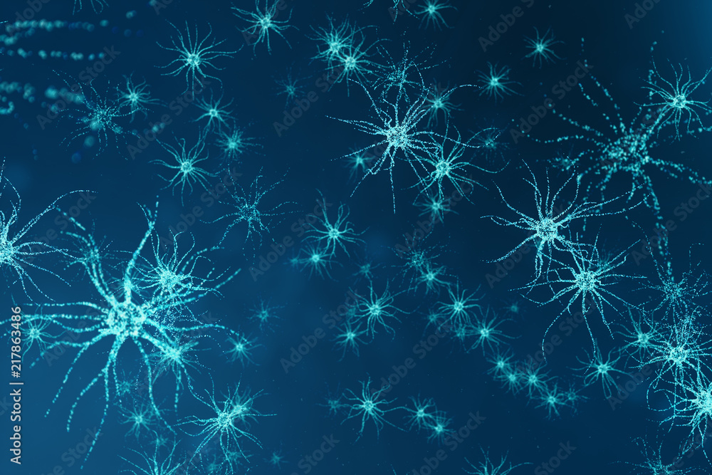 Conceptual illustration of neuron cells with glowing link knots ...