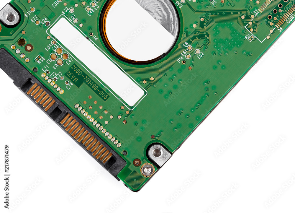 Hard drive isolated on white background. HDD. Major components of a 3.5 ...