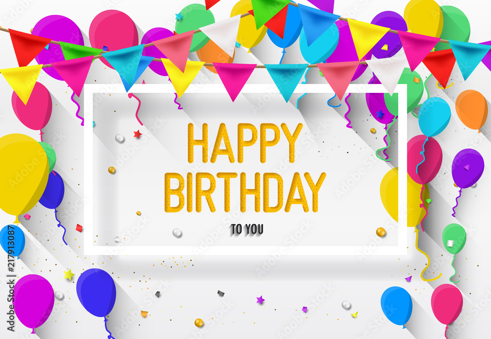 Happy Birthday Greeting Card with colorful balloons and confetti ...