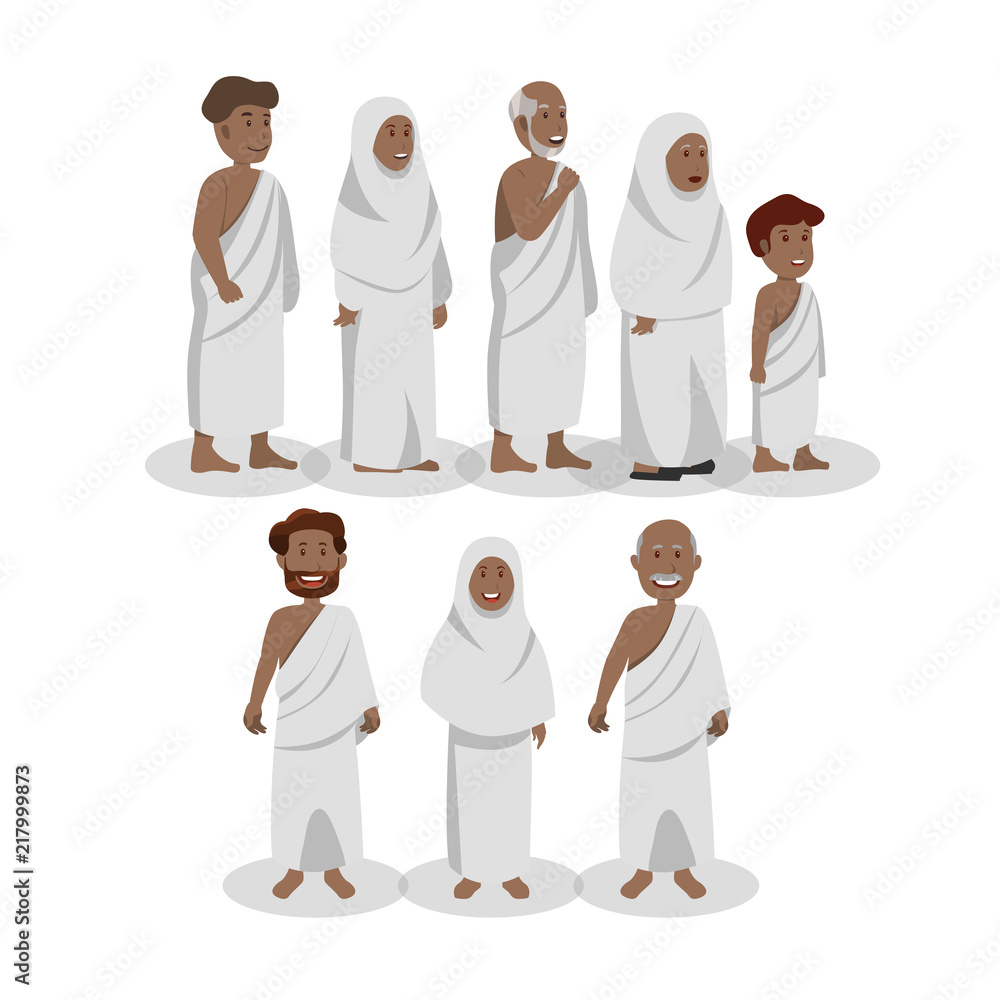 Set of African Muslim Wearing Ihram During Hajj, Islamic Pilgrimage ...