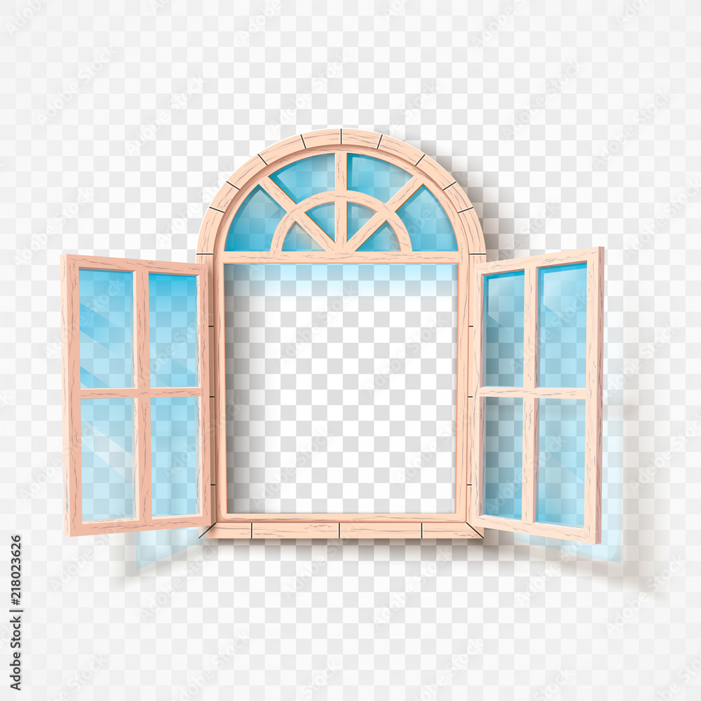 Open window isolated. Wooden frame and glass. Vector illustration Stock ...