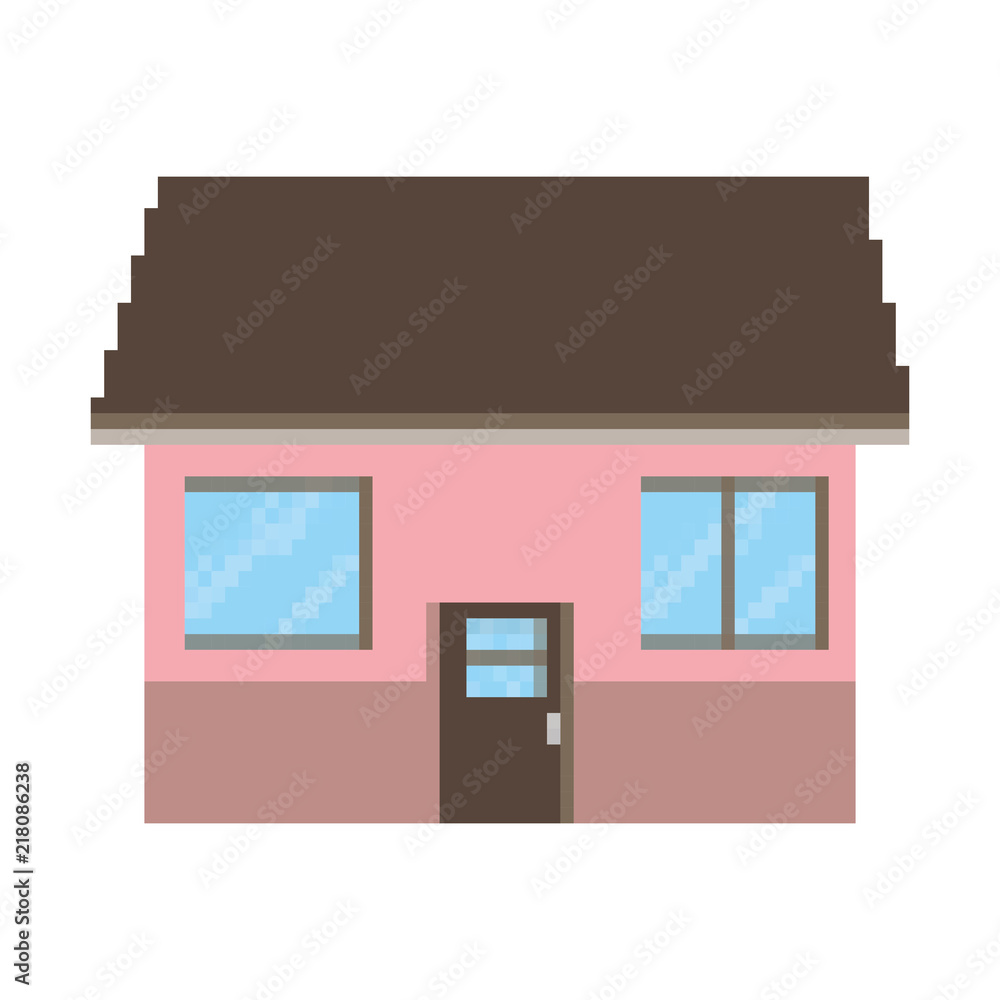 pixelated house windows with doors and roof Stock Vector | Adobe Stock