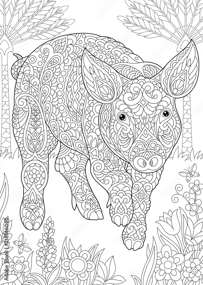 Coloring Page. Coloring Book. Colouring picture with Pig. Cute Piggy ...