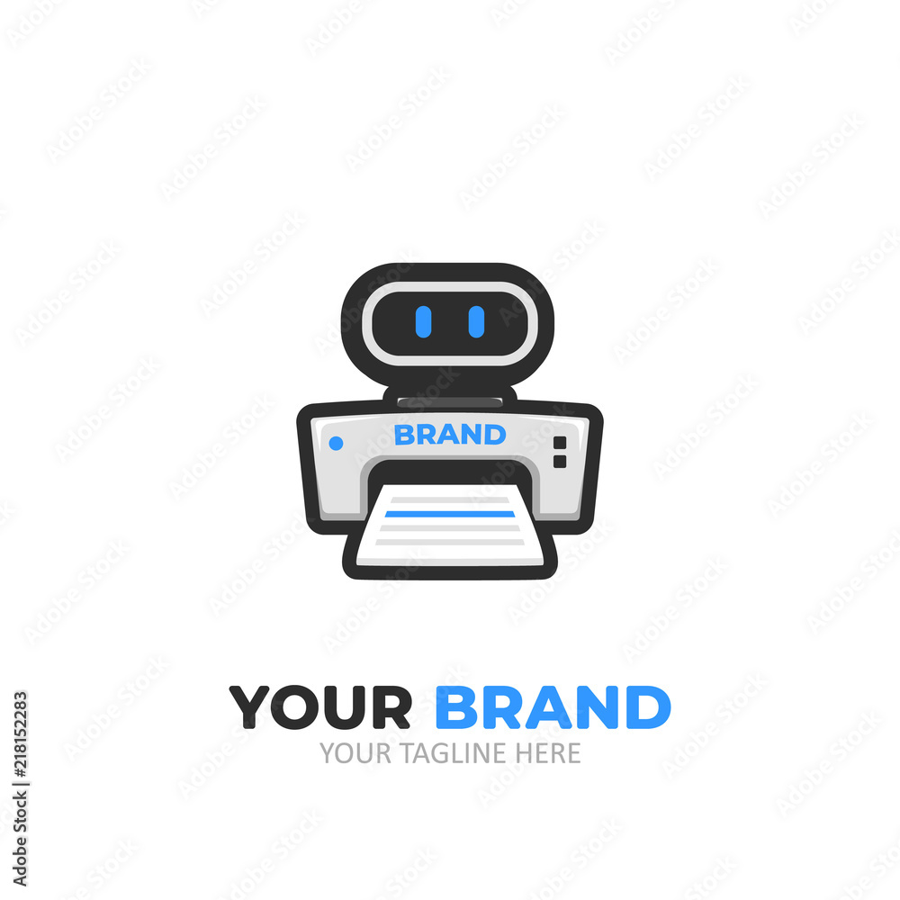 Стоковий вектор Blue digital eyes futuristic robot printer logo. Robot ...