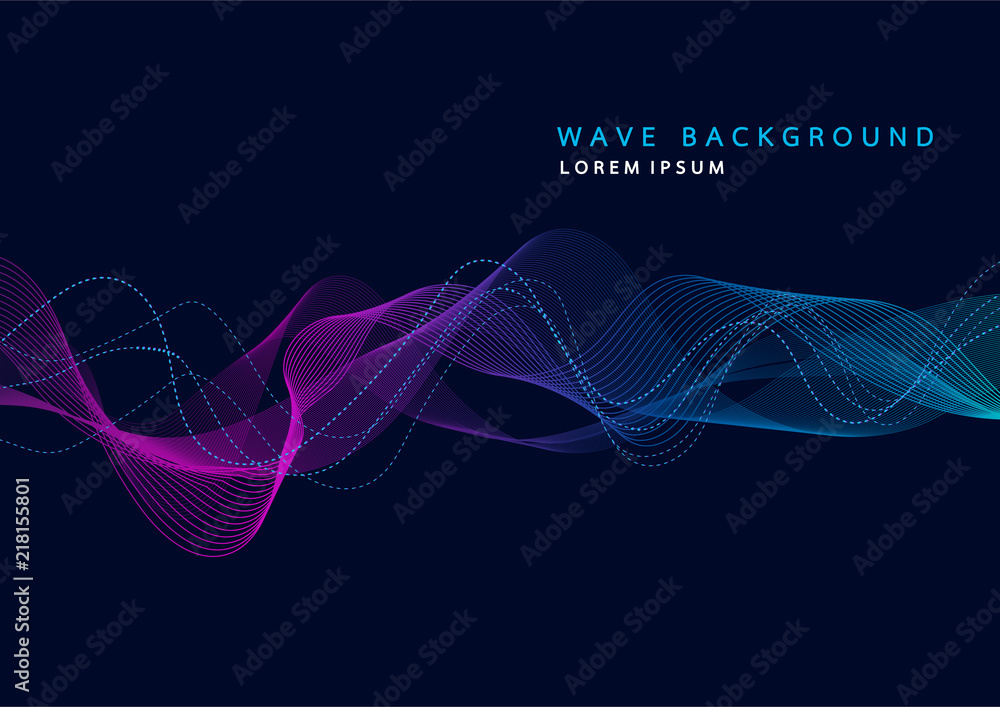 Abstract background with dynamic particle sound waves. Wave of musical soundtrack for record ...