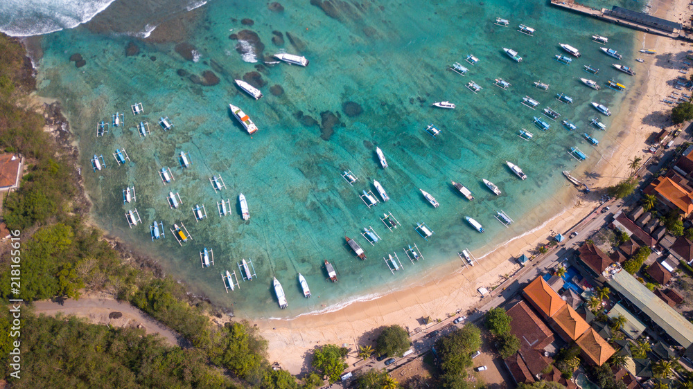 Aerial : Padang Bai Port area,popular destination to Nusa Dua island ...