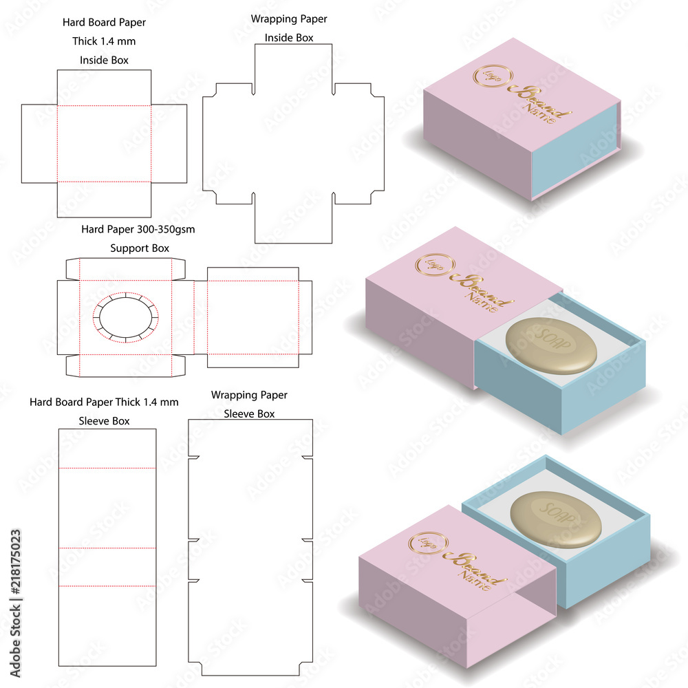 sleeve rigid box for soap mockup with dieline Stock Vector | Adobe Stock