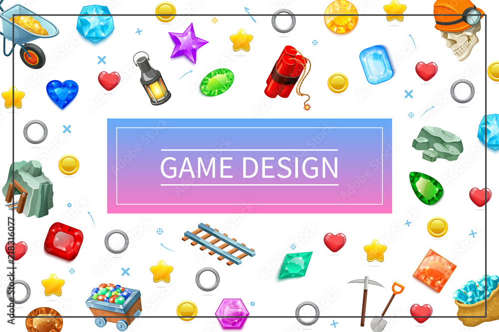 Cartoon Game Design UI Elements Concept Stock Vector | Adobe Stock