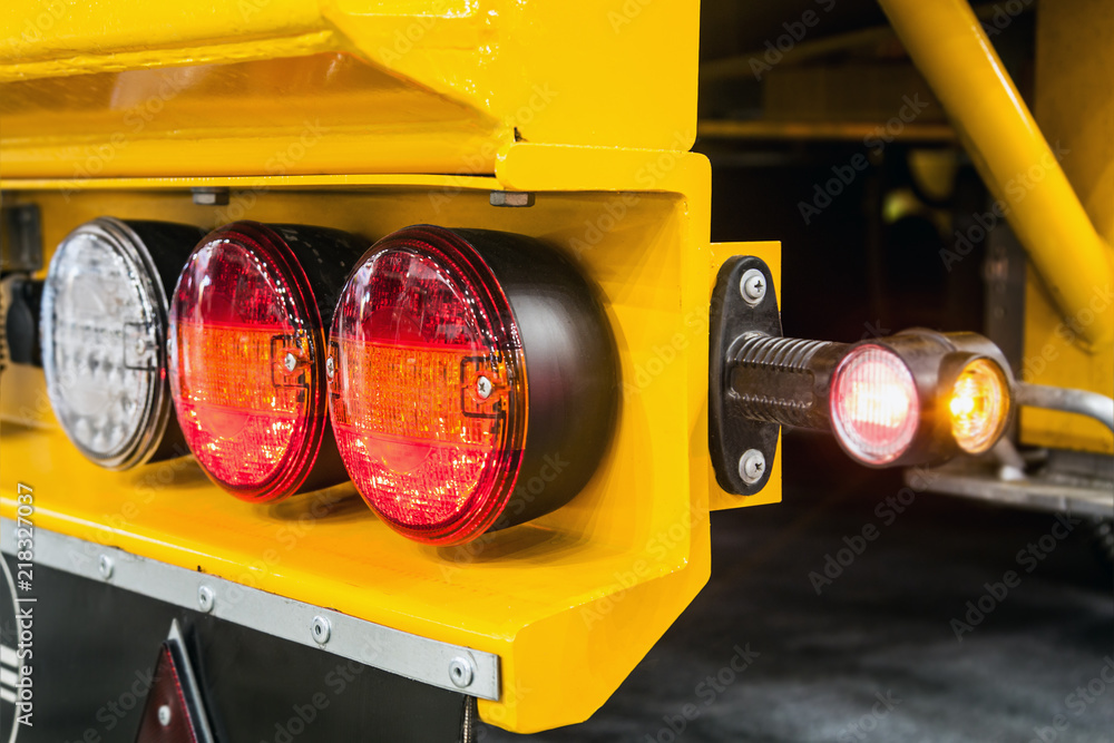 headlights and Parking lights of a truck, excavator, tractor or ...