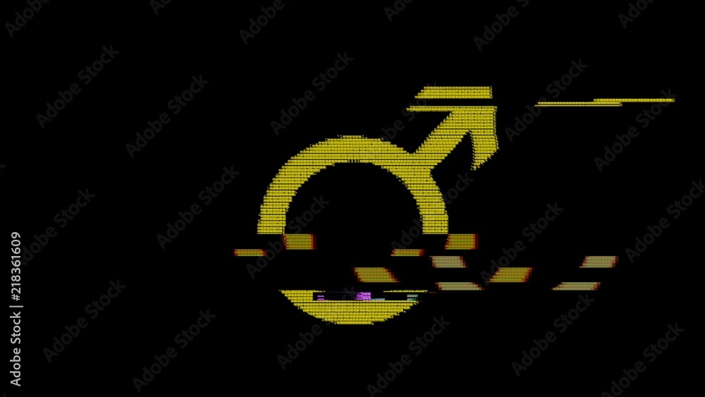 The male symbol created with yellow ASCII characters. Heavy digital ...