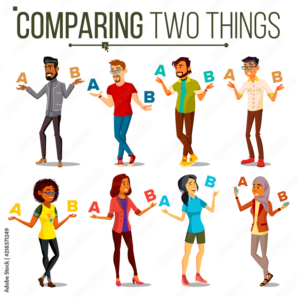 People Comparing A With B Vector. Balance Of Mind And Emotions. Mix ...