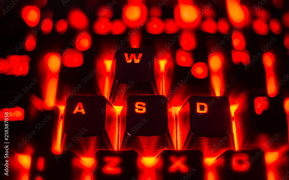 key stroke wasd gamer red led Stock Photo | Adobe Stock
