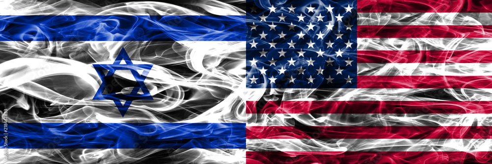 Israel vs US smoke flags placed side by side. Israeli and US flag ...