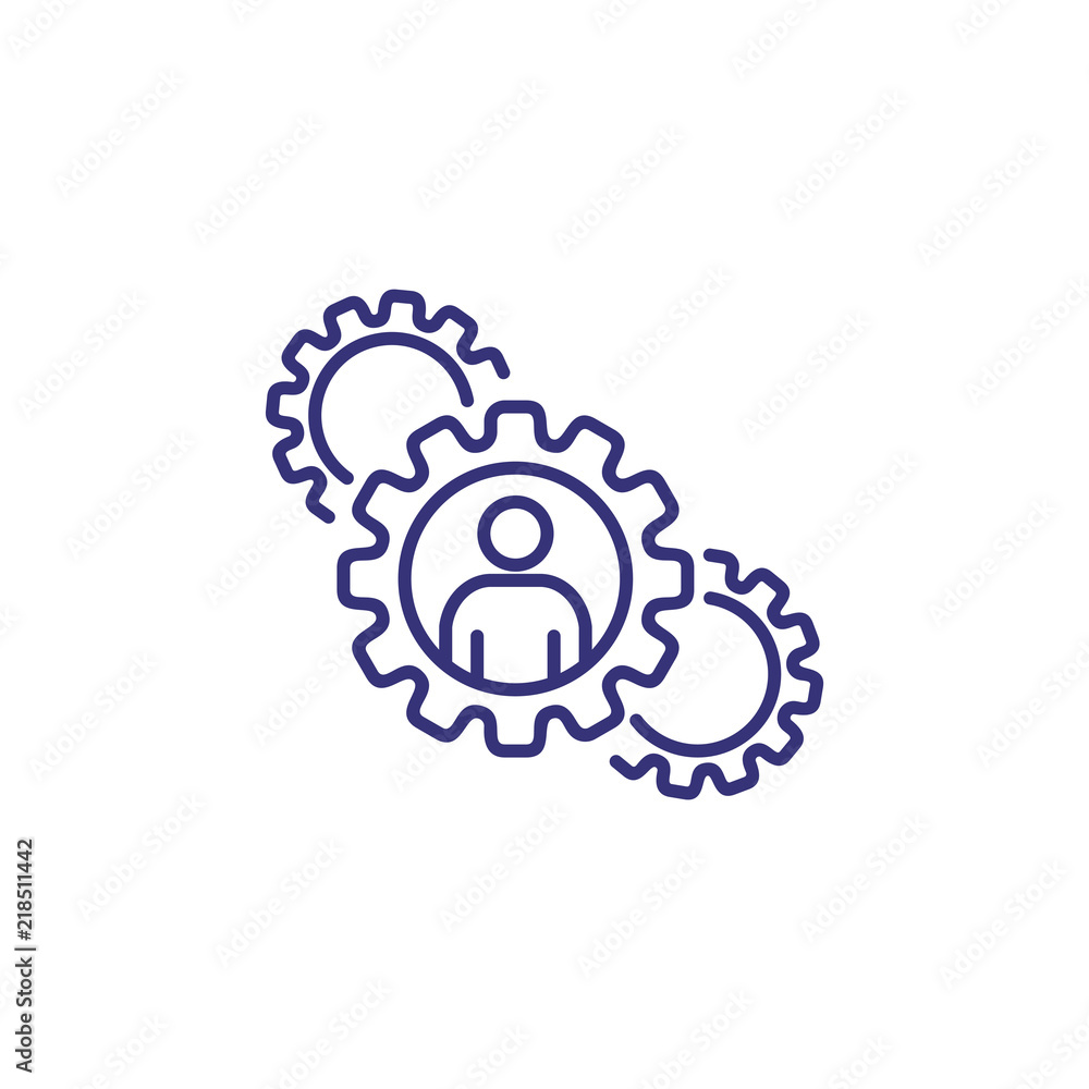 Worker line icon. Employee, gear, mechanism. Human resource concept ...
