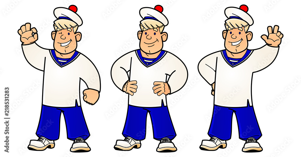 Cartoon young sailor. A set of images. Stock Vector | Adobe Stock