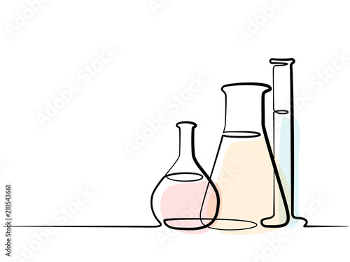 Continuous one line drawing. Chemical lab retorts. Vector illustration ...