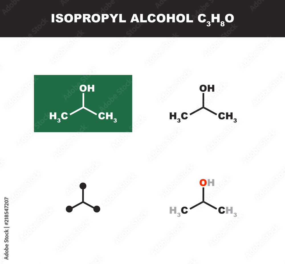 Vector molecule of isopropyl alcohol or isopropanol in several variants ...