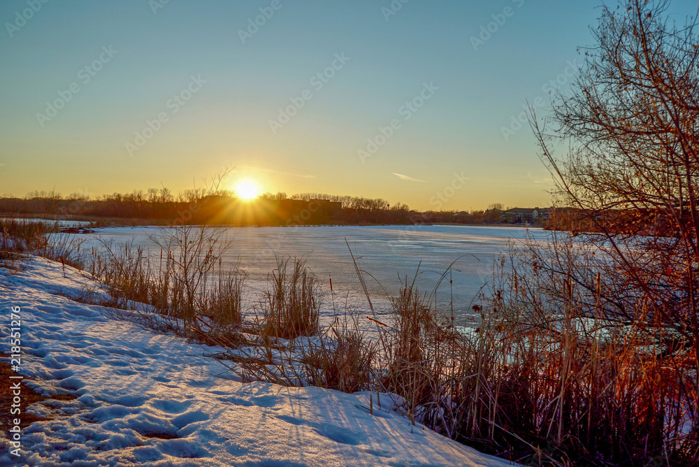 Beautiful winter sunset at Purgatory Creek Park in Eden Prairie ...