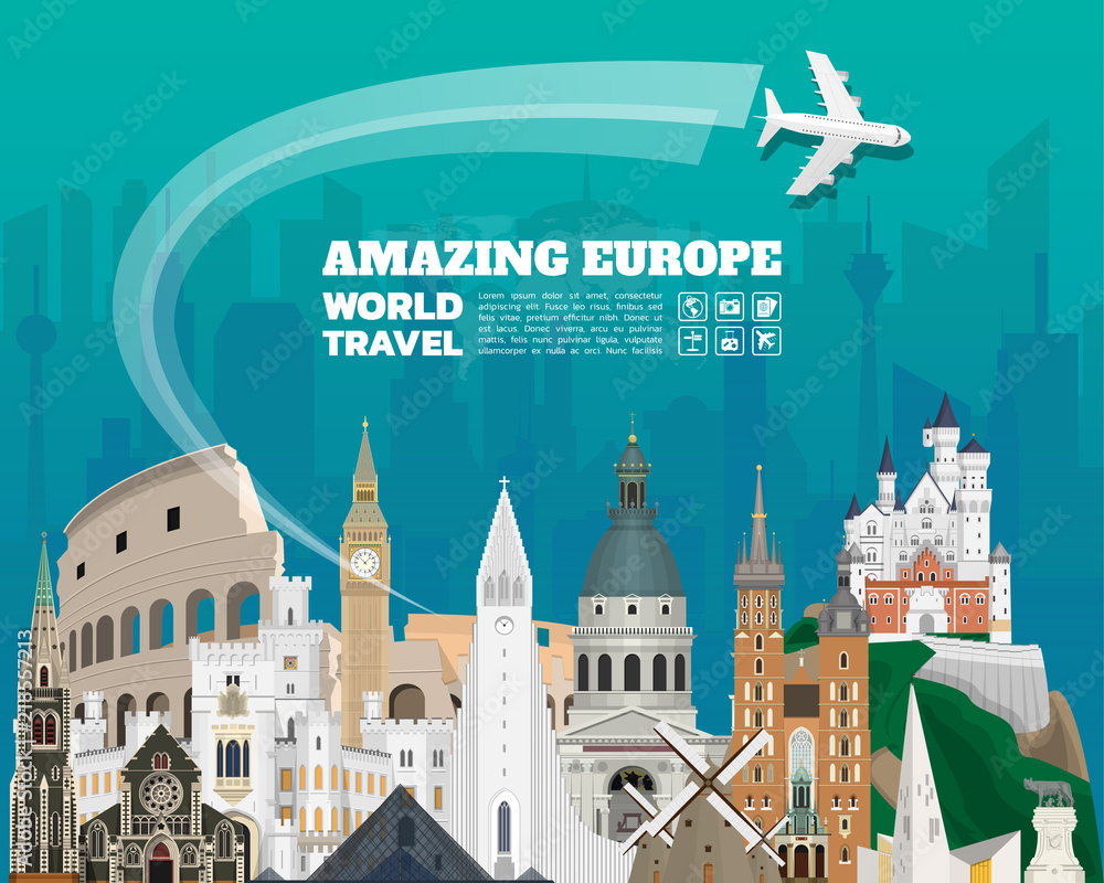 Europe famous Landmark paper art. Global Travel And Journey Infographic ...